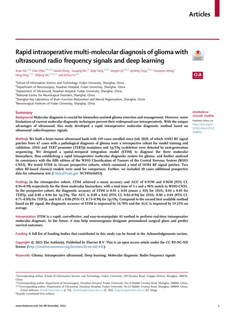 Pdf Rapid Intraoperative Multi Molecular Diagnosis Of Glioma With