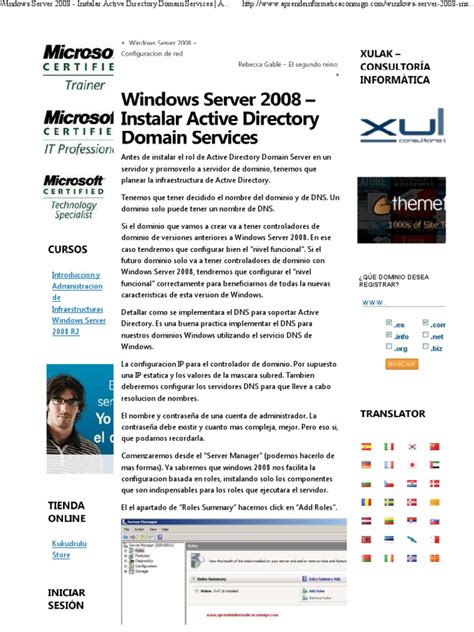 Windows Server 2008 Instalar Active Directory Domain Services Aprende A Conmigo Pdf