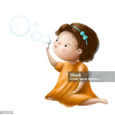거품을 만드는 귀여운 어린 소녀가 손으로 그린 아이들의 일러스트 레이 션 소녀에 대한 스톡 벡터 아트 및 기타 이미지 소녀 가공의 인물 교육 Istock