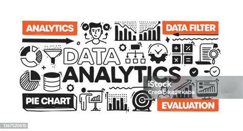 Data Analytics Object And Elements Vector Doodle Illustration