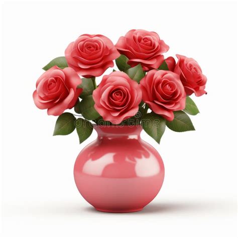 3d Pink Roses Vase On White Background Ceramic Traditional Low Resolution Stock Illustration