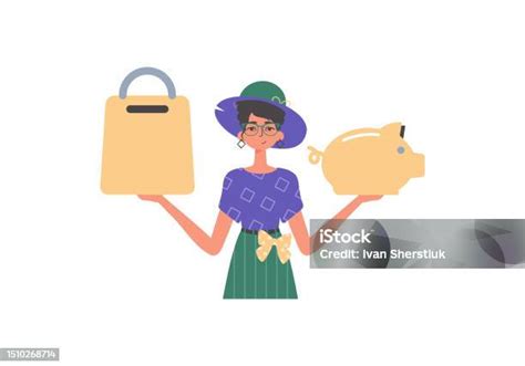 여자 친구는 그의 코뮌에서 허술한 예금 재정 여행과 낙인 찍힌 바구니를 들고 있습니다 트렌디한 스타일 벡터 일러스트레이션 경제에