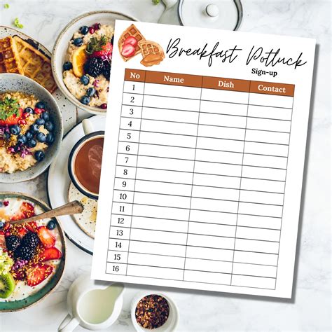 Potluck Sign Up Sheet Breakfast Potluck Sign Up Sheet Breakfast
