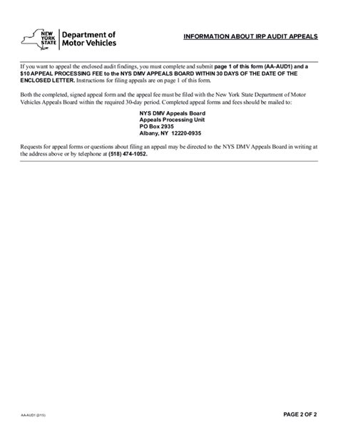 Form Aa Aud1 Audit Appeal For International Registration Plan New