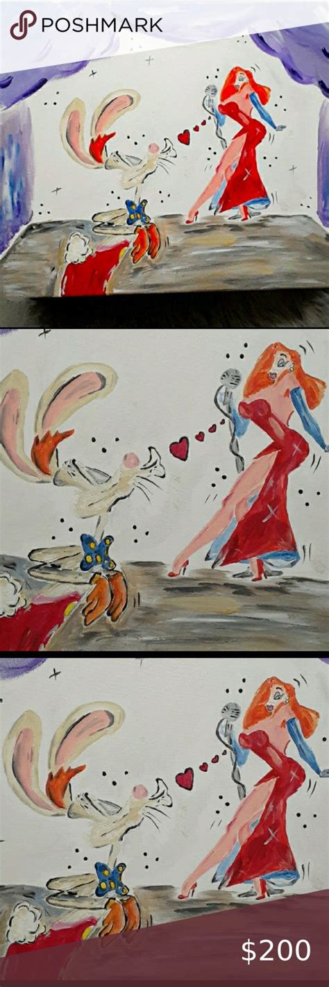 Original Rodger And Jessica Rabbit Acrylic Painting Rabbit Painting