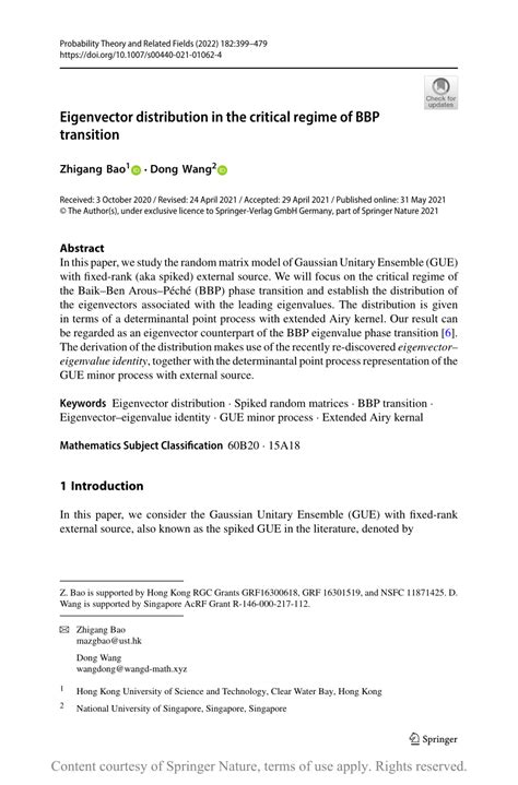 Eigenvector Distribution In The Critical Regime Of Bbp Transition