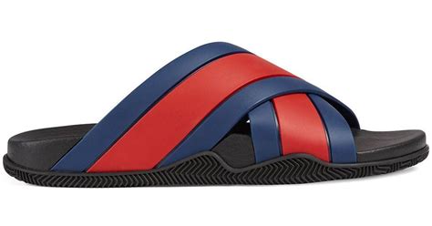 Gucci Rubber Slide Sandal With Web In Red For Men Lyst