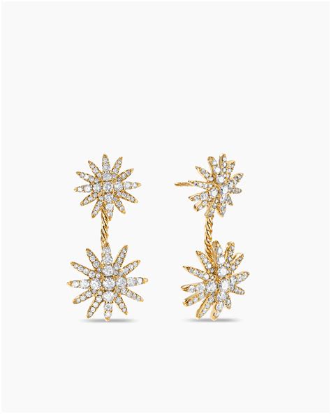 David Yurman Starburst Double Drop Earrings In 18k Yellow Gold With