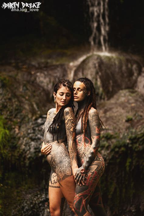 Heavily Tattooed Lesbians Hold Each Other While Totally Naked On A Bridge CoedCherry