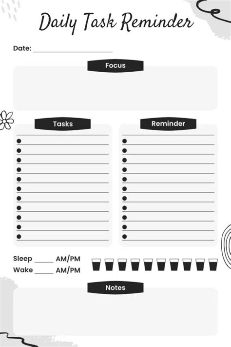 Free Customizable Daily Task Reminder Planner Template