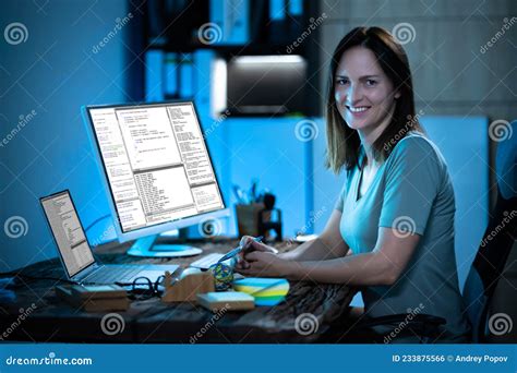 Programmer Woman Coding On Computer Stock Photo Image Of Coder Learning