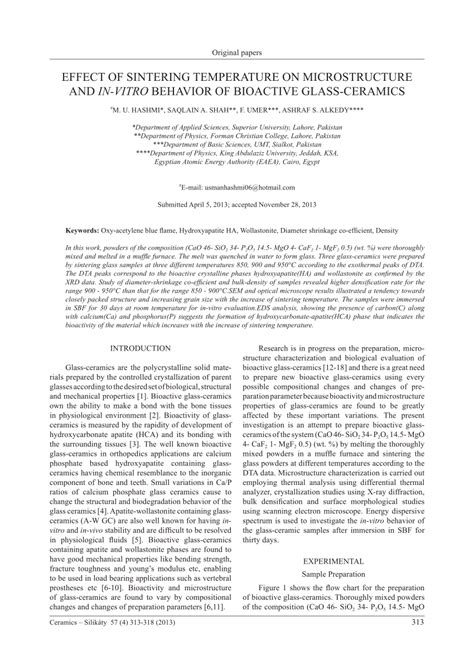 Pdf Effect Of Sintering Temperature On Microstructure And In Vitro Behavior Of Bioactive Glass