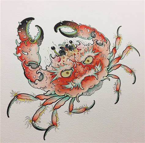Heikegani Samurai Crab Watercolor Artwork Heike Crab Tattoo Ideas