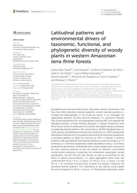 Pdf Latitudinal Patterns And Environmental Drivers Of Taxonomic