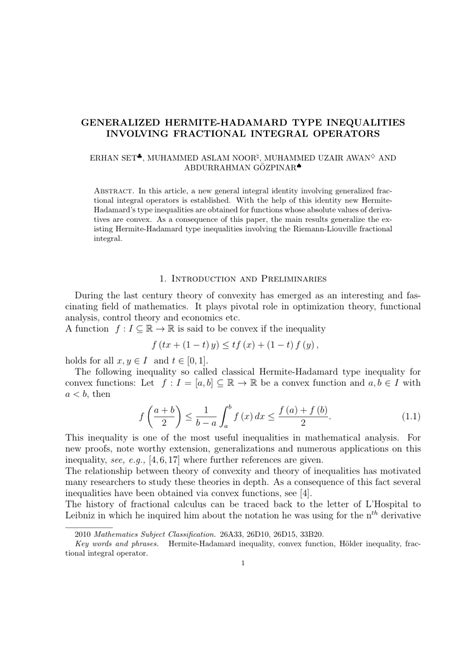 Pdf Generalized Hermite Hadamard Type Inequalities For Convex