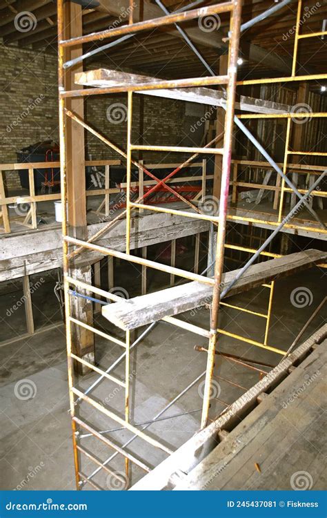 Scaffolding Used To Help Renovate An Old Basement Warehouse Stock Image