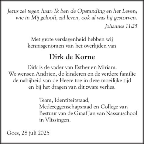 Dirk Frans De Korne 28 Juli 2025 • Overlijdensbericht En Condoleances Mensenlinq