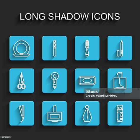 세트 라인 컬링 아이언 매니큐어 병 거울이있는 메이크업 파우더 향수 면도 젤 폼 헤어 드라이어 및 비누 아이콘 바 벡터 가위에 대한 스톡 벡터 아트 및 기타 이미지 Istock