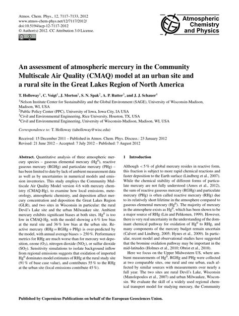 Pdf An Assessment Of Atmospheric Mercury In The Community Multiscale