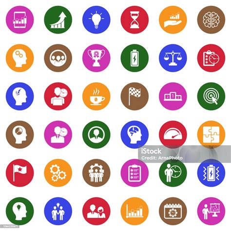 비즈니스 생산성 아이콘입니다 원안에 흰색 플랫 디자인 벡터 일러스트레이션 개발에 대한 스톡 벡터 아트 및 기타 이미지 개발 개선 경영자 Istock