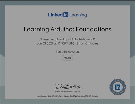 Recently Completed A Comprehensive Arduino Basics Course On Linkedin Gokula Krishnan Np