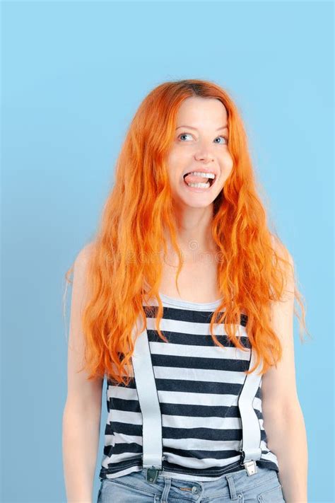 Redhead Girl Shows Tongue And Smiles Stock Image Image Of Natural