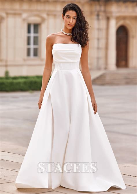 A Line Strapless Satin Wedding Dress