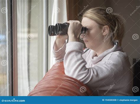 Nosy Neighbor Spying Through Window Stock Photo Image Of Intrigue Door