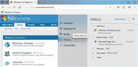 View Browsing History In Microsoft Edge In Windows 10 Clearing