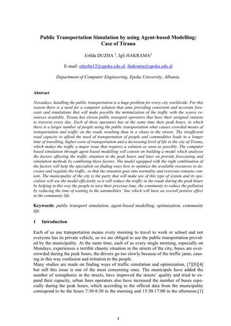 Pdf Public Transportation Simulation By Using Agent Based Simulation Case Of Tirana