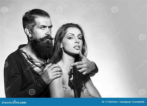 Sensual Young Couple Making Love In Bedroom Couple With Bra In Studio