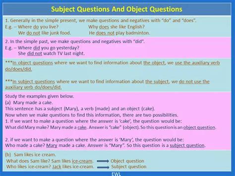 subject questions and object questions materials for learning english