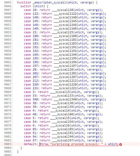 uncaught surprising proxied syscall 202 · issue 7833 · emscripten
