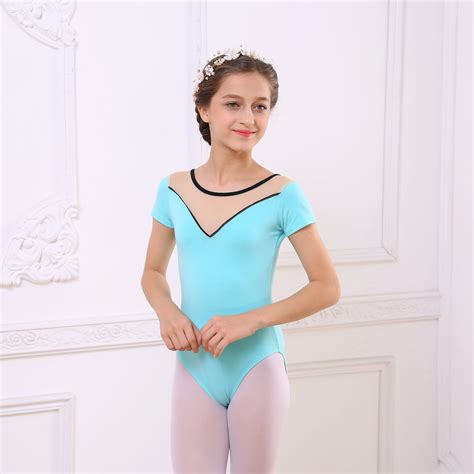 Custom Short Sleeve Mesh Fabric Sleeve Ballet Dance Leotard Clothes