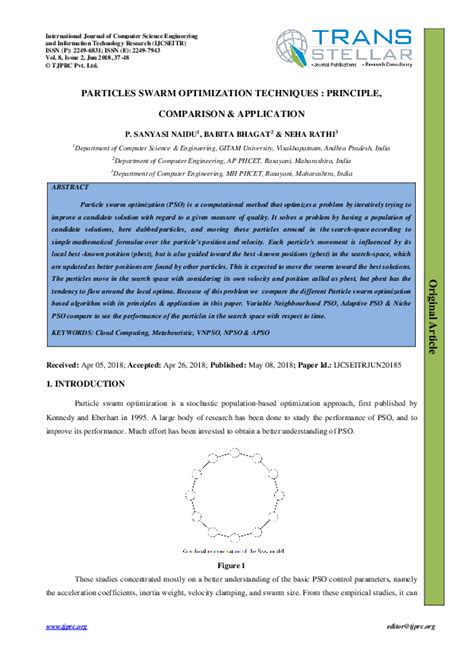 pdf particles swarm optimization techniques principle comparison