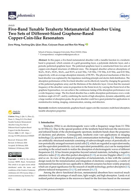 Pdf Five Band Tunable Terahertz Metamaterial Absorber Using Two Sets