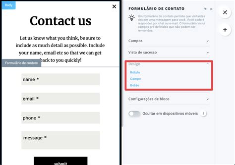 Como posso criar e editar um formulário de contato