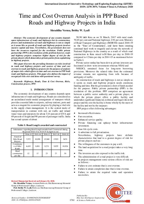 Pdf Time And Cost Overrun Analysis In Ppp Based Roads And Highway Projects In India