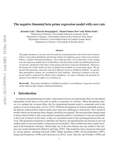 Pdf The Negative Binomial Beta Prime Regression Model With Cure Rate