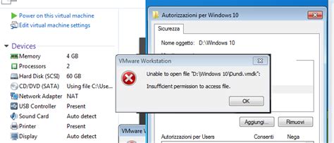 SOLUZIONE ERRORE VMware Insufficient Permission To Access File