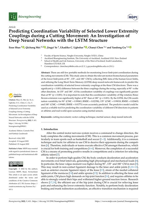 Pdf Predicting Coordination Variability Of Selected Lower Extremity Couplings During A Cutting