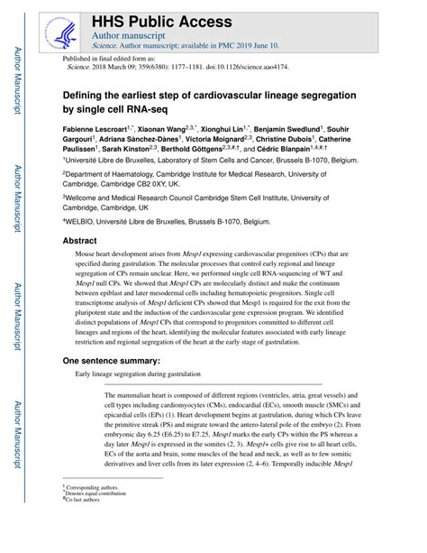 Pdf Defining The Earliest Step Of Cardiovascular Lineage Segregation