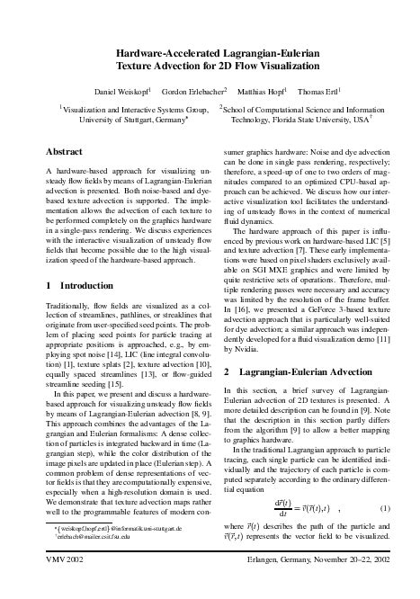 Pdf Hardware Accelerated Lagrangian Eulerian Texture Advection For 2d Flow Visualizations