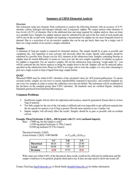 Chns Elemental Analysis Guidelines Pdf Sulfur Mole Unit