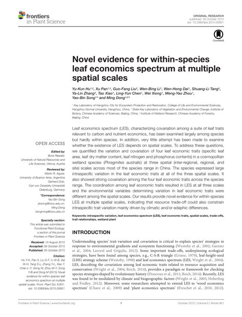 Pdf Novel Evidence For Within Species Leaf Economics Spectrum At