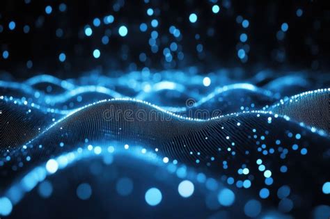 Abstract Representation Of Blue Waves Illuminated By Digital Particles
