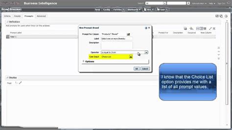 creating column prompts using oracle bi ee youtube