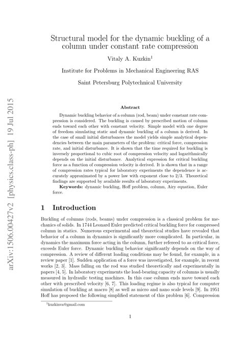 Pdf Structural Model For The Dynamic Buckling Of A Column Under Constant Rate Compression