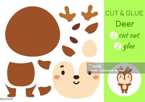 종이 작은 사슴을 자르고 붙입니다 어린이 공예 활동 페이지 미취학 아동을위한 교육 게임 Diy 워크 시트 어린이 예술 게임 및 활동 퍼즐 벡터 스톡 일러스트 0명에 대한