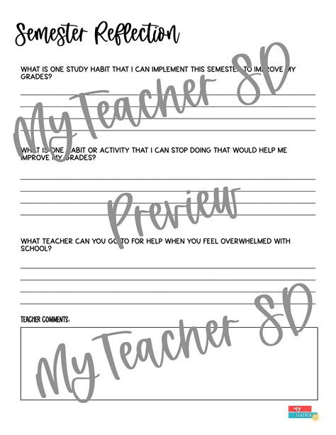 Semester Reflection Form Made By Teachers